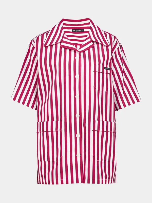 Dolce & Gabbana Striped Cotton Blend Short Sleeve Shirt - Red
