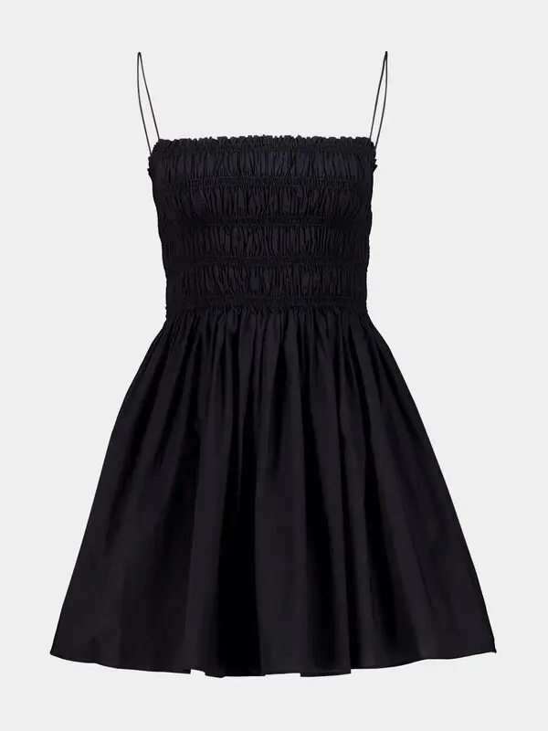 Matteau Shirred Bodice Mini Dress In Organic Cotton Poplin - Black