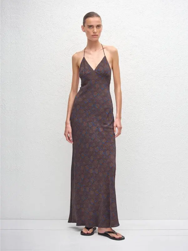 Matteau Marrakesh Print Silk Halter Maxi Dress - Brown
