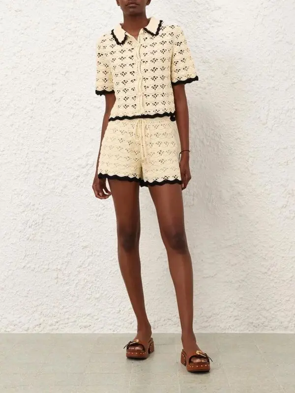 Zimmermann Aster Crochet Shorts - Beige
