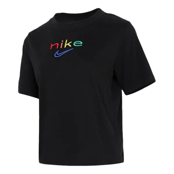Nike Dri-fit Boxy Rainbow Logo Sports Top - Black