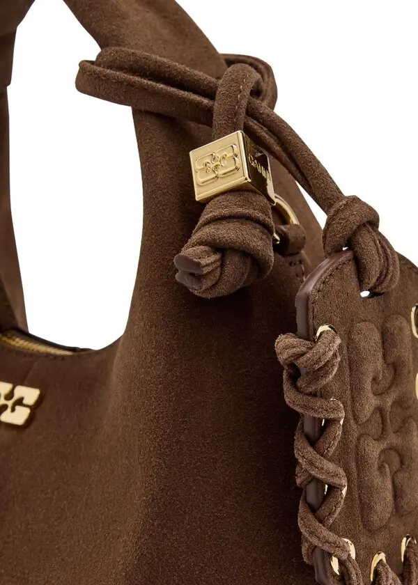 GANNI Suede Mini Logo Top Handle Bag - Brown