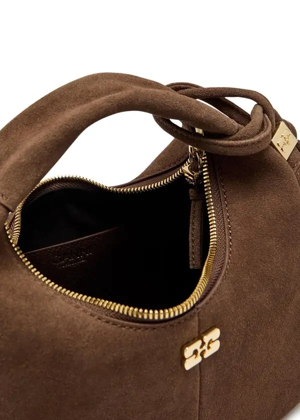GANNI Suede Mini Logo Top Handle Bag - Brown