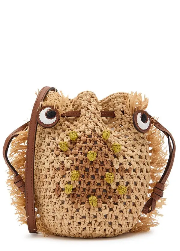 ANYA HINDMARCH Creature Leather And Raffia Cross-body Bag - Brown