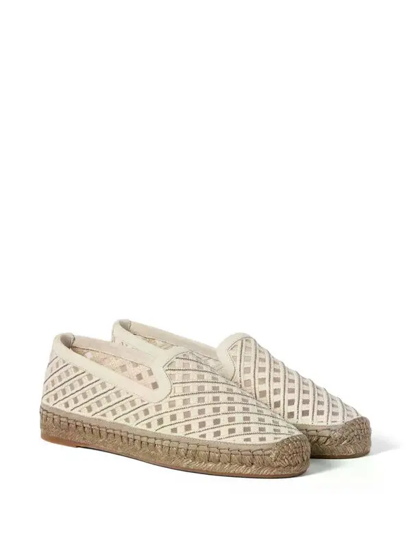 Brunello Cucinelli Cotton And Suede Espadrilles With Precious Net Detailing