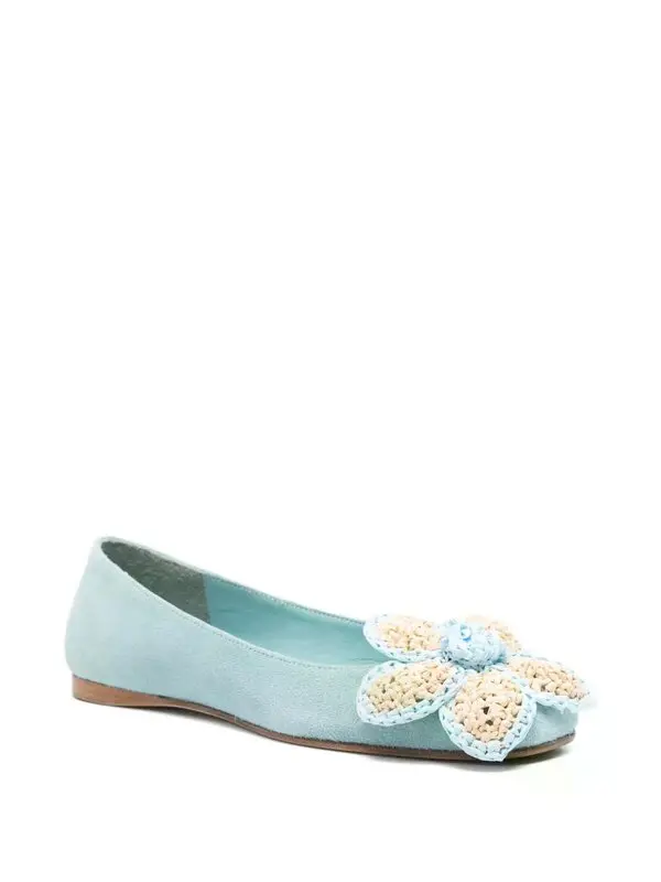 PALOMA BARCELO Sky Suede Flower Appliqué Ballet Flats