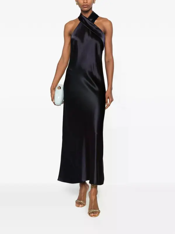 Galvan Midnight Satin Halterneck Midi Dress