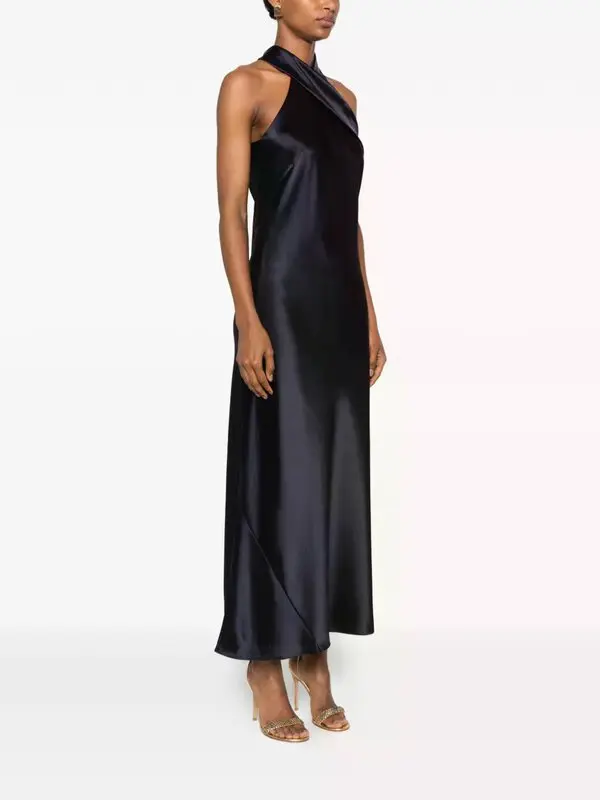 Galvan Midnight Satin Halterneck Midi Dress