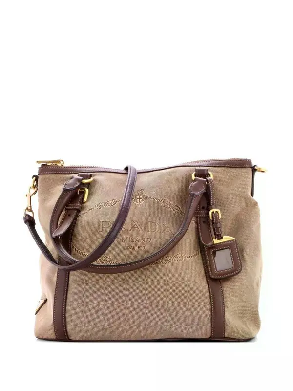 Prada Convertible Canvas And Leather Tote Bag - Brown