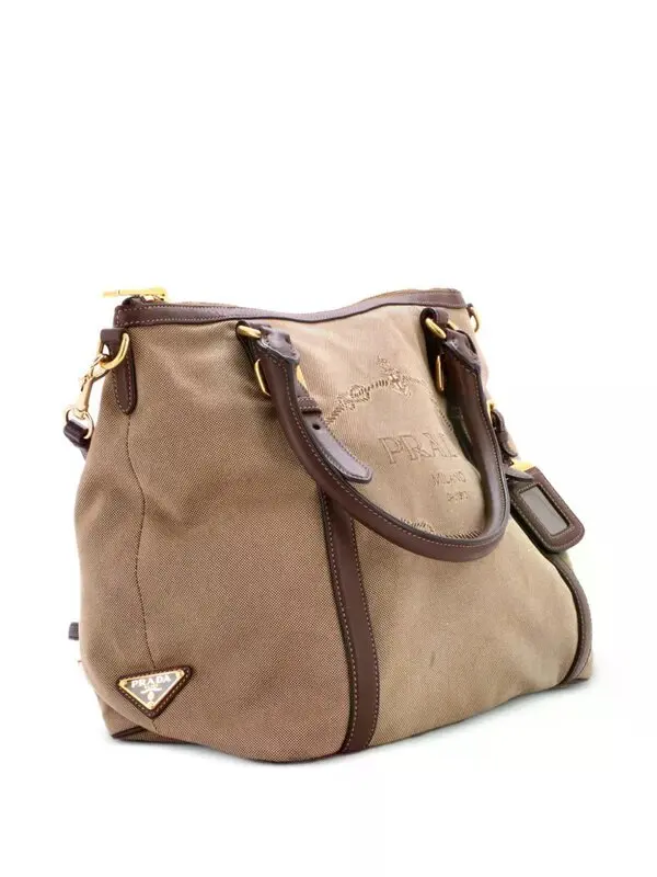 Prada Convertible Canvas And Leather Tote Bag