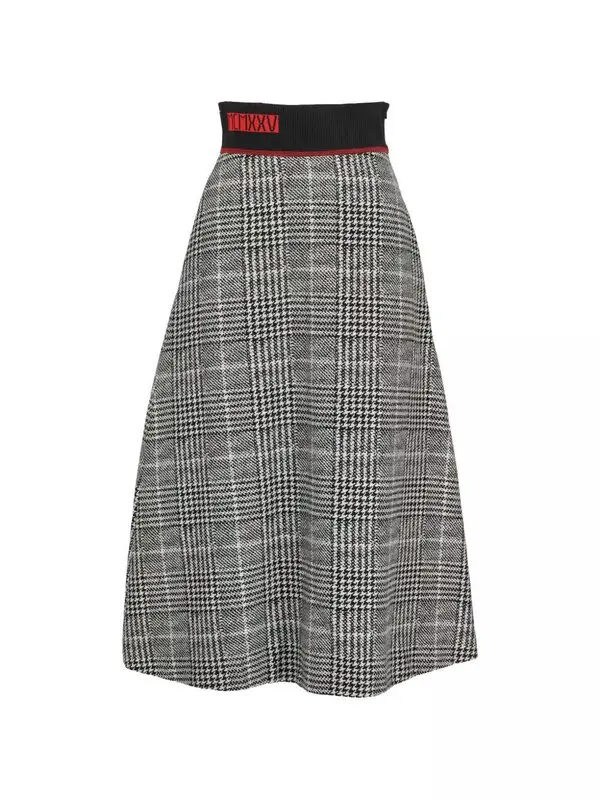 Fendi Houndstooth Intarsia Knit A-line Skirt - Black
