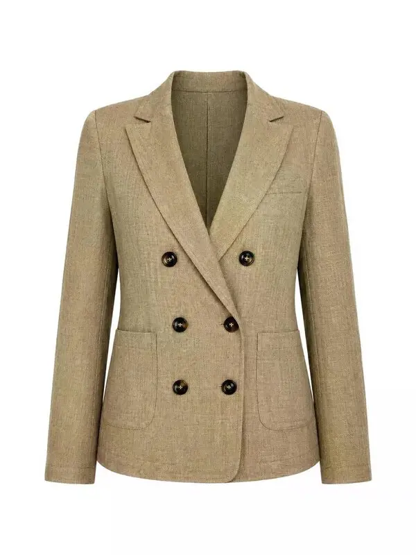 TRUE AVENUE Double-breasted Linen Blazer - Neutrals
