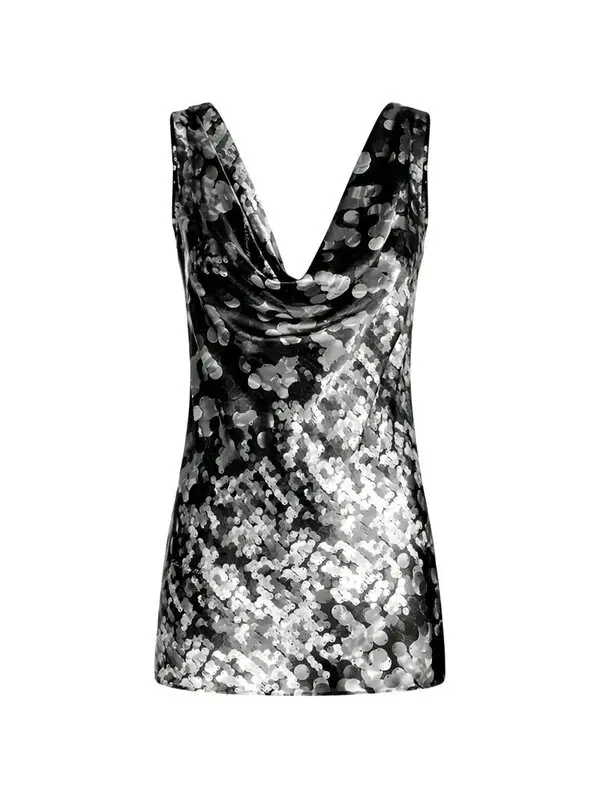 COLLINI MILANO Selena Sequin Embellished Cowl Neck Top - Black