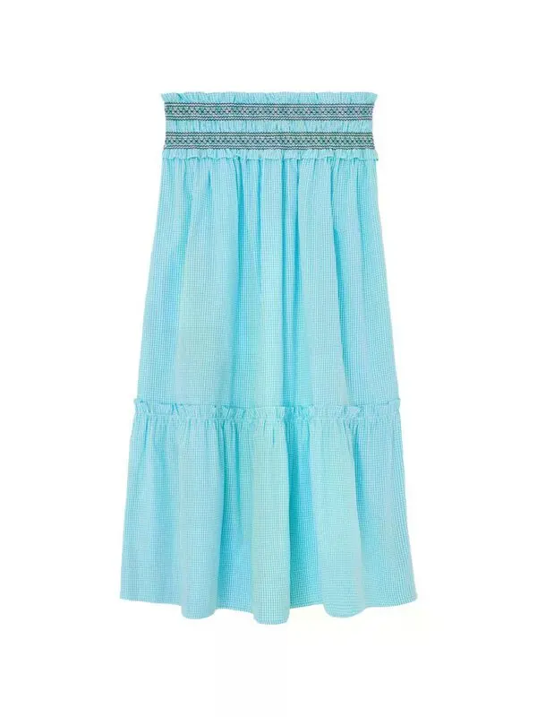 GANNI Checked Convertible Smocked Maxi Skirt - Blue