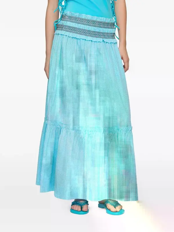GANNI Checked Convertible Smocked Maxi Skirt