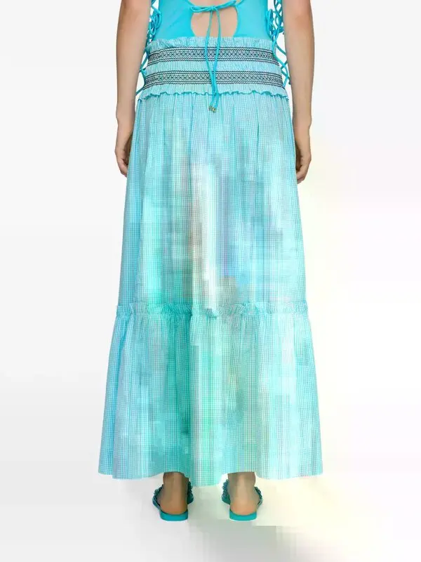 GANNI Checked Convertible Smocked Maxi Skirt