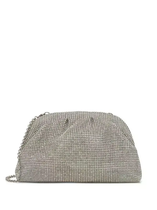 Luisa Spagnoli Crystal Embellished Ruched Clutch Bag - Silver