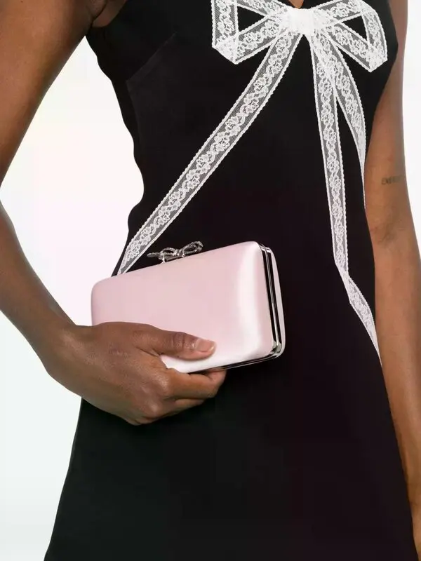 SELF-PORTRAIT Satin Mini Clutch Bag With Embellished Bow