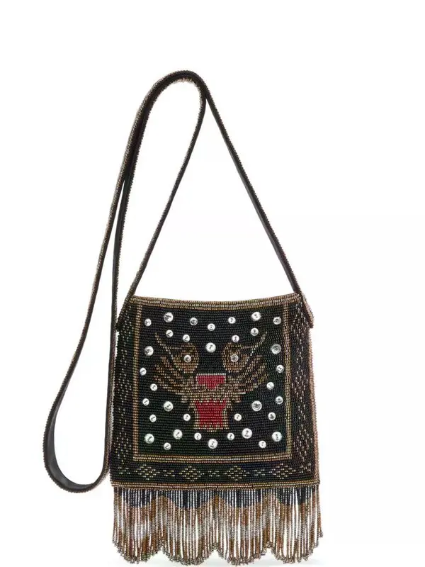 Valentino Garavani Small Embroidered Shoulder Bag With Fringes - Black