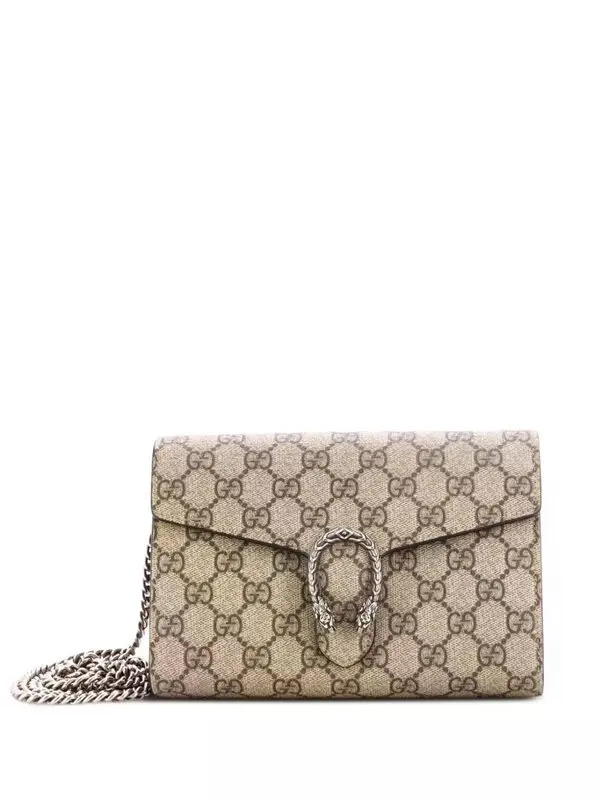 Gucci Dionysus Chain Wallet Gg Coated Canvas Small Crossbody Bag - Brown