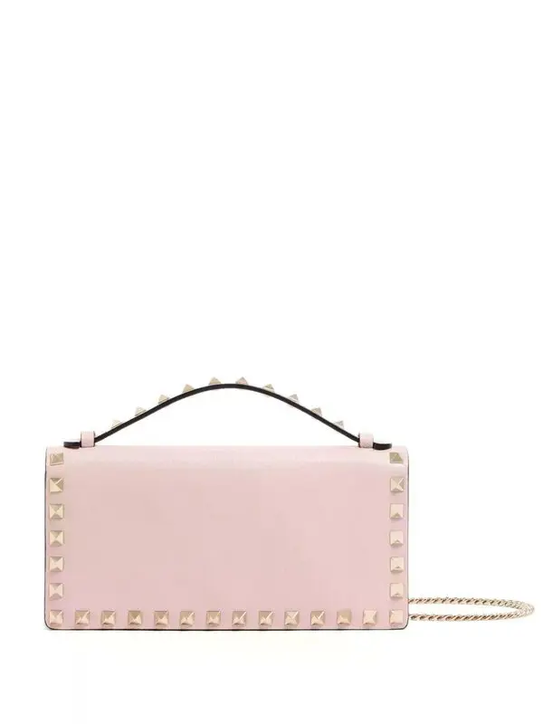 Valentino Garavani Rockstud Wallet With Chain In Grainy Calfskin - Pink