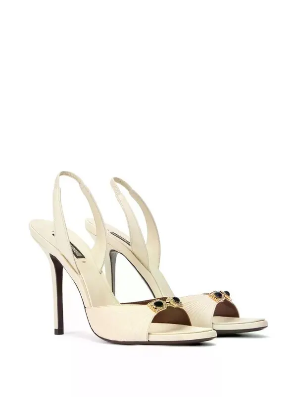 Roberto Cavalli Jeweled Pleated Sandals - Neutrals