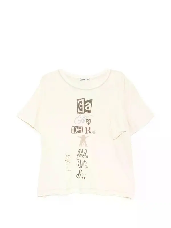 OPEN YY Graphic Print Cotton-blend T-shirt - Neutrals