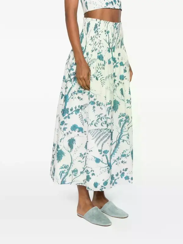 Erdem Botanical Print Smocked Midi Skirt