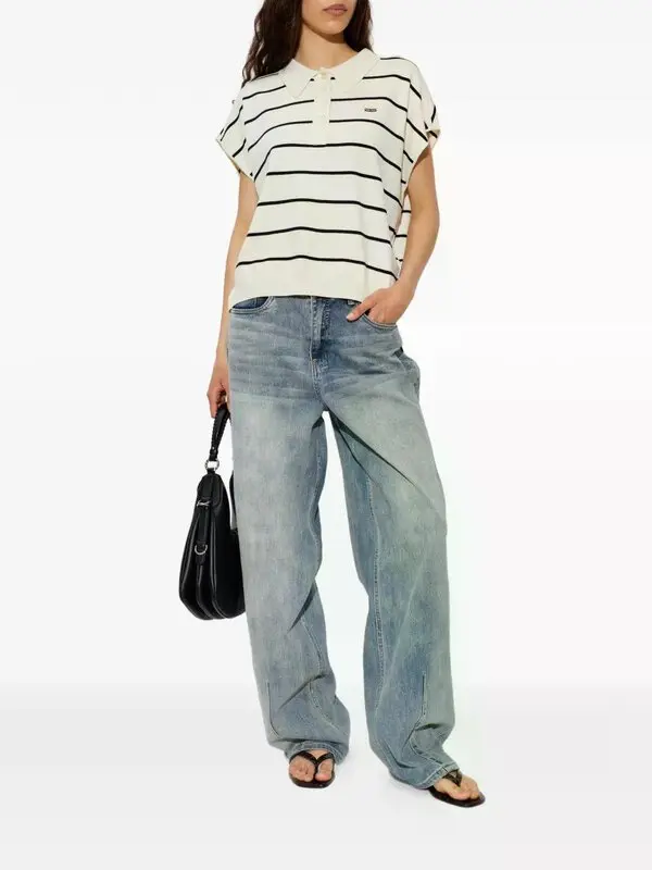 GESTUZ Striped Short-sleeve Polo Top