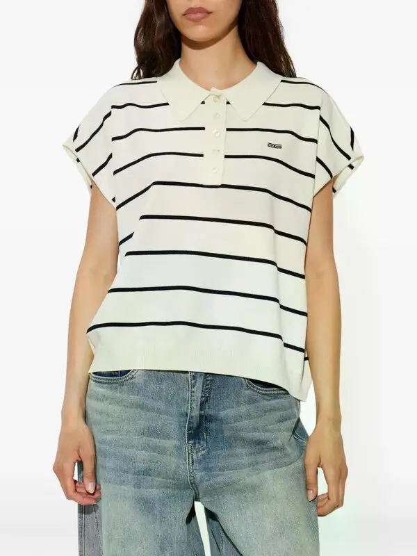 GESTUZ Striped Short-sleeve Polo Top