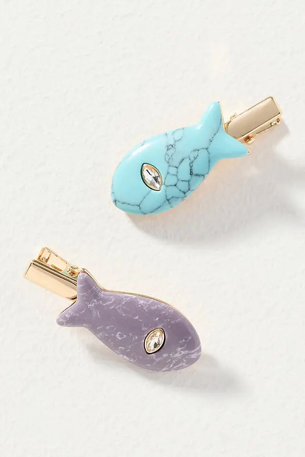 Anthropologie Stone Fish Hair Clips, Set Of 4 - Turquoise