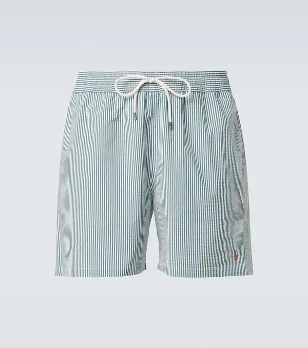 Polo Ralph Lauren Traveler Striped Seersucker Swim Trunks - Green