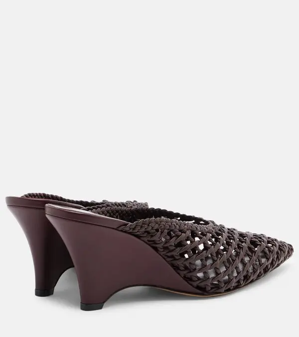 Le Monde Beryl Victoria Leather Wedge Mules - Burgundy