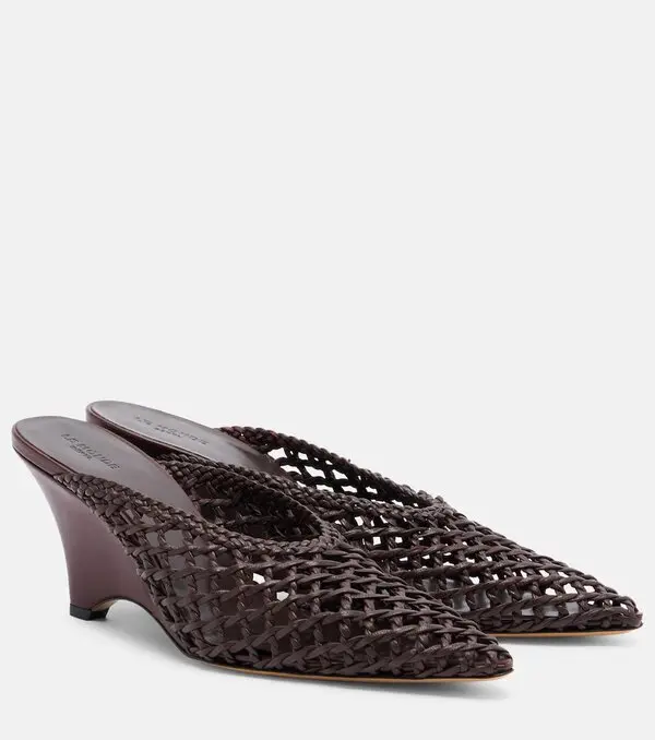 Le Monde Beryl Victoria Leather Wedge Mules - Burgundy