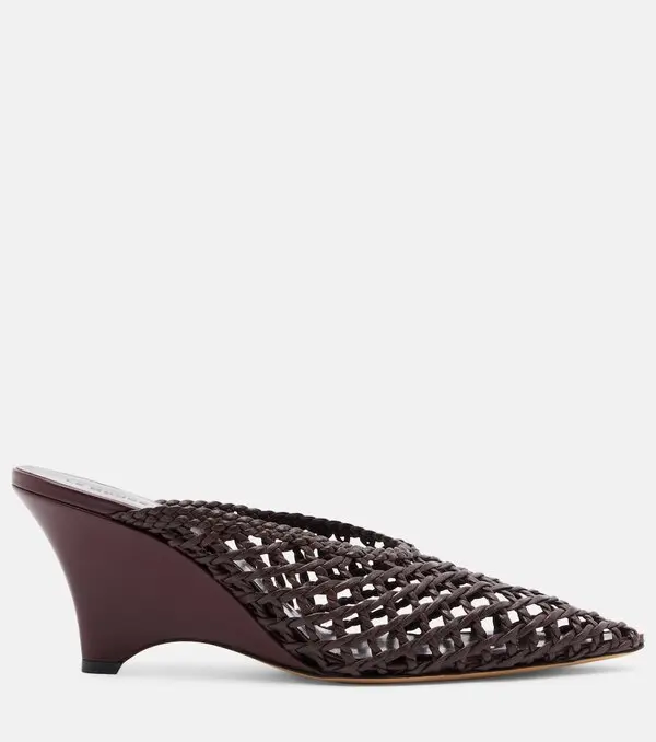 Le Monde Beryl Victoria Leather Wedge Mules - Burgundy