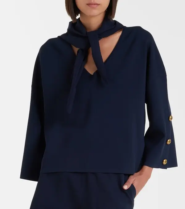 Max Mara Embellished Crepe Top - Blue