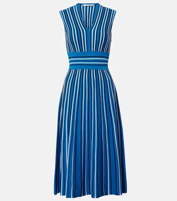 Max Mara Striped Knitted Midi Dress - Blue