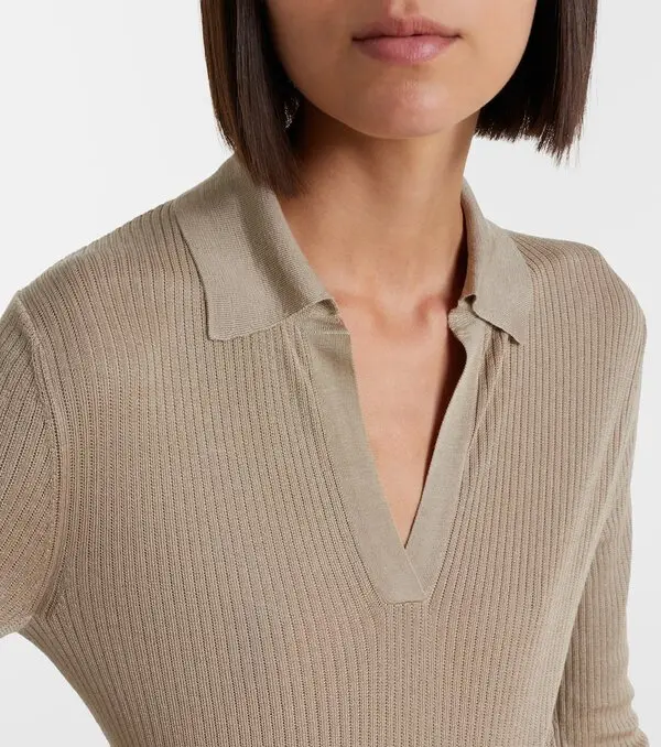 Max Mara Knitted Silk And Cashmere Polo Top - Beige