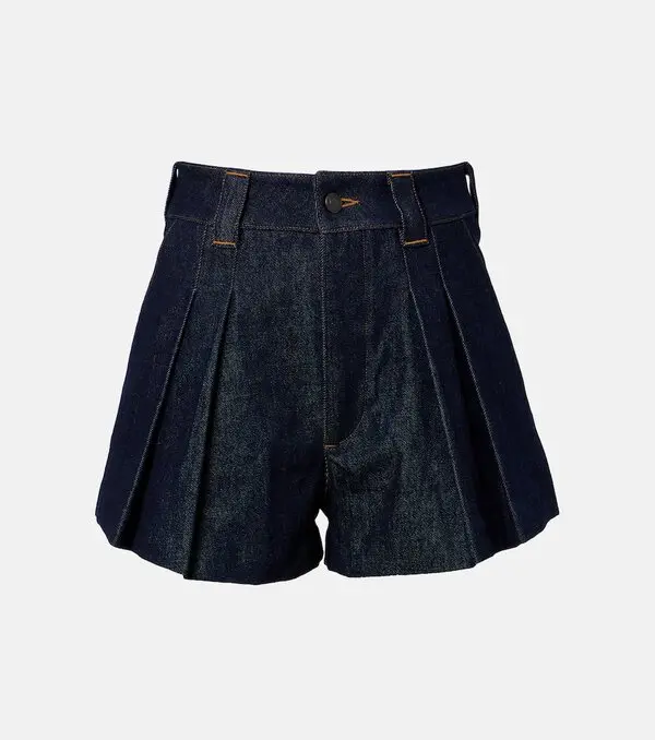 FRAME Pleated Denim Shorts - Blue