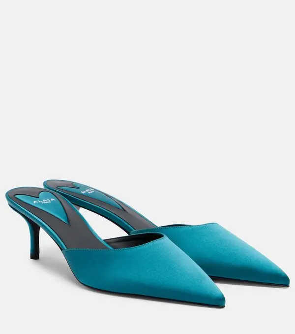 Alaïa Le Coeur Satin Pointed Toe Mules - Blue