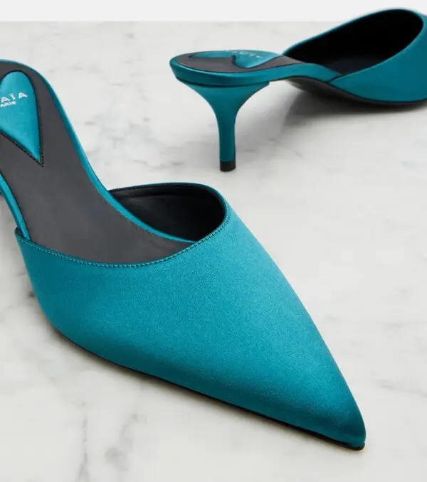 Alaïa Le Coeur Satin Mules - Blue
