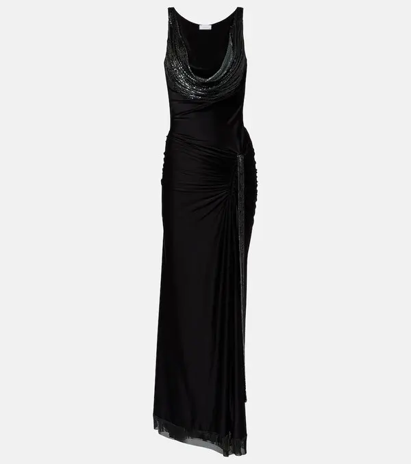 Rabanne Embellished Jersey Gown - Black