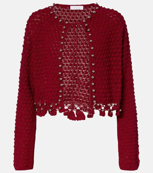 Rabanne Studded Crochet Cotton Cardigan - Red