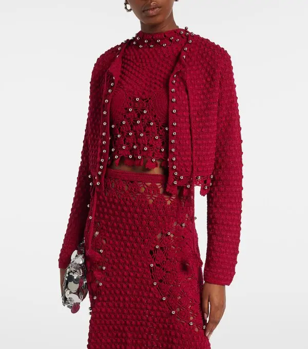 Rabanne Studded Crochet Cotton Cardigan