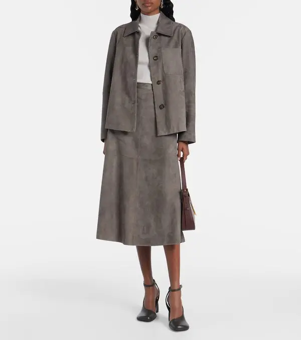 Max Mara Suede Midi Skirt - Grey