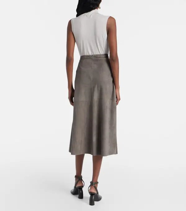 Max Mara Suede Midi Skirt - Grey