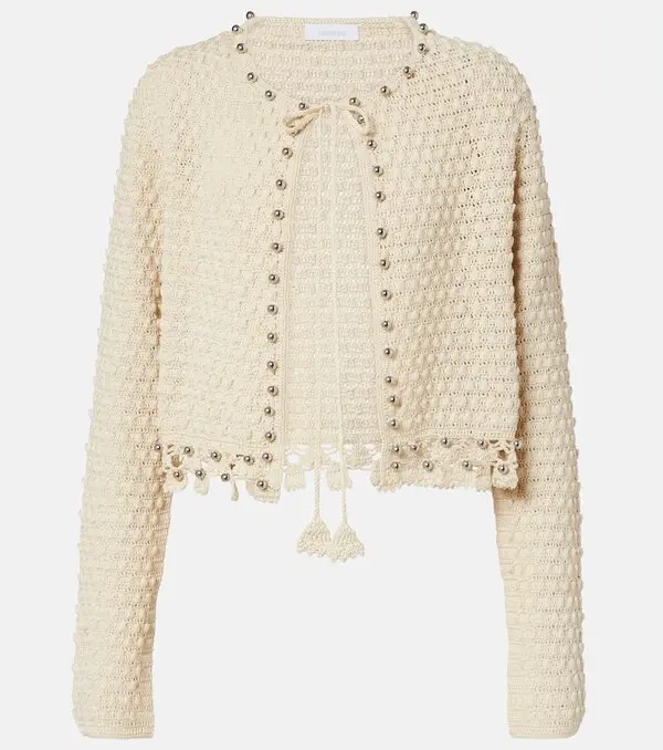Rabanne Embellished Crochet Cotton Cardigan - Beige