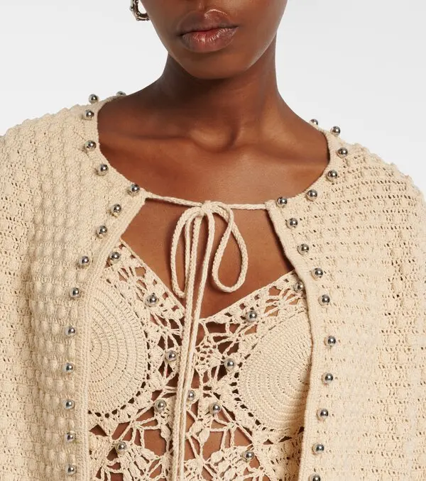Rabanne Embellished Crochet Cotton Cardigan - Beige