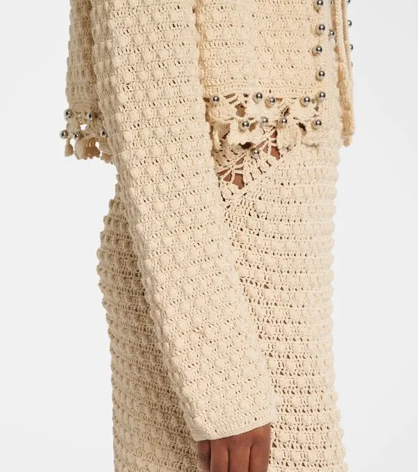 Rabanne Embellished Crochet Cotton Cardigan - Beige