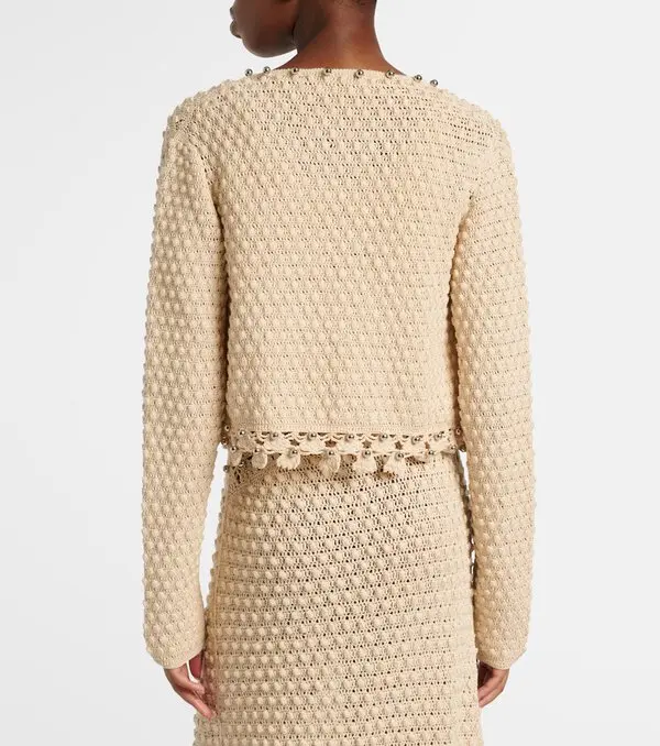 Rabanne Embellished Crochet Cotton Cardigan - Beige